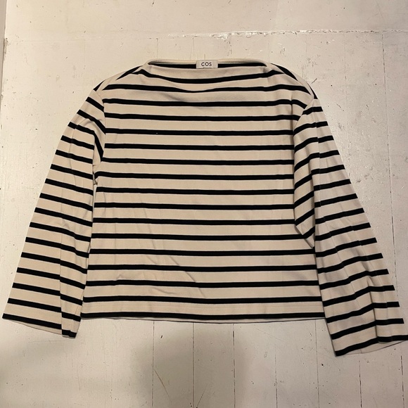 COS | Tops | Cos Navy And Cream Striped Top | Poshmark